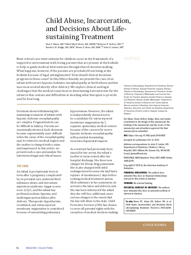 Child Abuse, Incarceration, and Decisions About Life-Sustaining ...