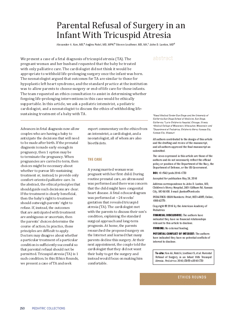 Parental Refusal of Surgery in an Infant With Tricuspid Atresia ...