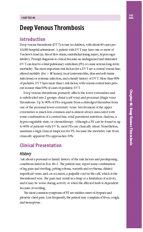 Deep Venous Thrombosis | Caring for the Hospitalized Child: A Handbook ...