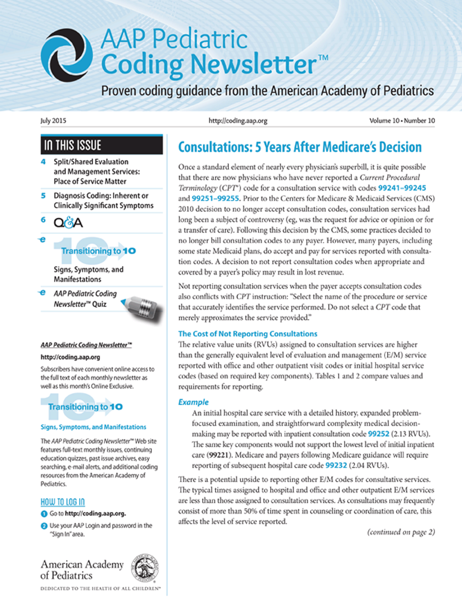 Volume 10 Issue 10 | AAP Pediatric Coding Newsletter | American Academy ...