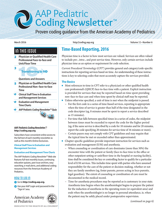 Time-Based Reporting, 2016 | AAP Pediatric Coding Newsletter | American ...