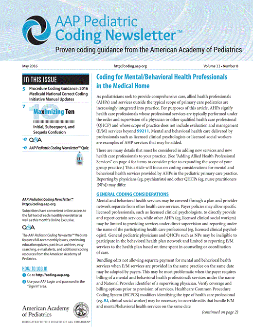 Coding for Mental/Behavioral Health Professionals in the Medical Home ...