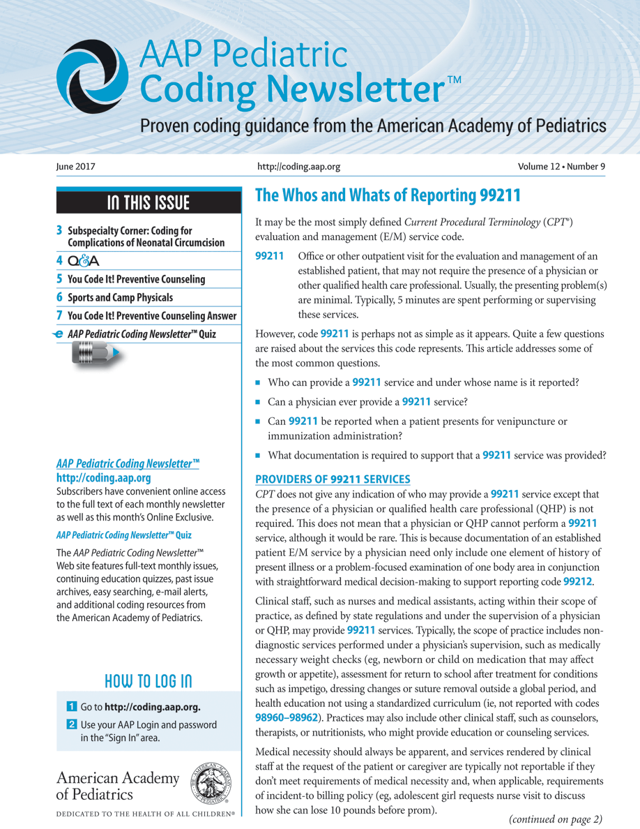 Volume 12 Issue 9 | AAP Pediatric Coding Newsletter | American Academy ...
