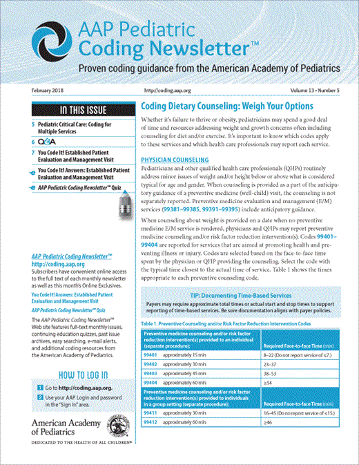 Q&A | AAP Pediatric Coding Newsletter | American Academy of Pediatrics
