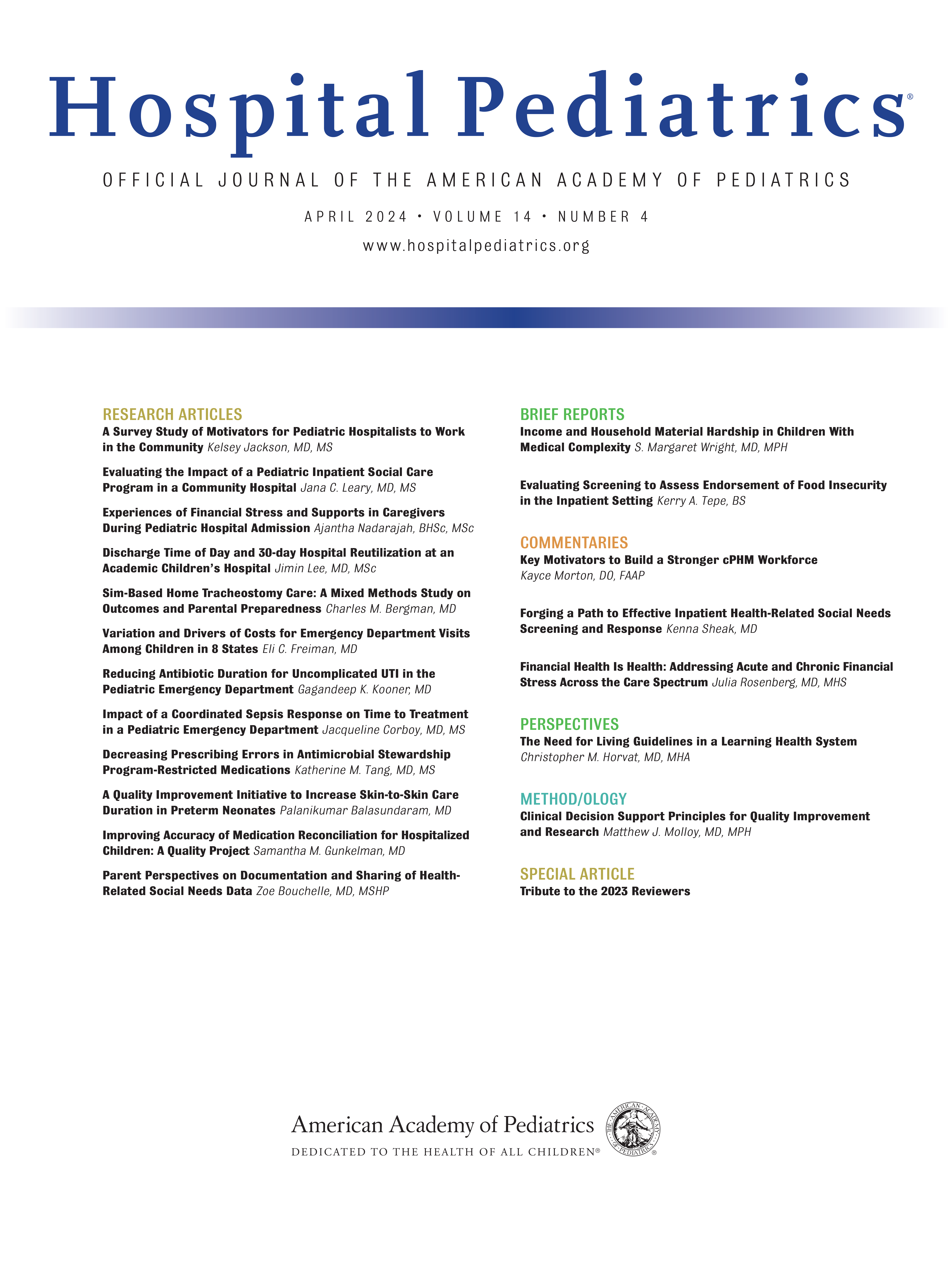 Browse Covers | Hospital Pediatrics | American Academy of Pediatrics