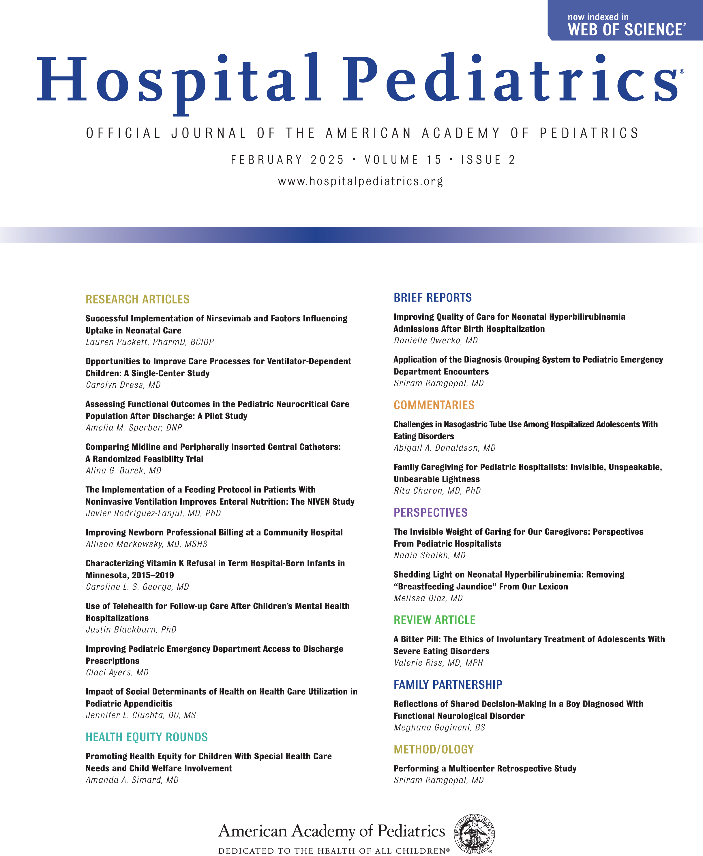 Browse Covers | Hospital Pediatrics | American Academy of Pediatrics