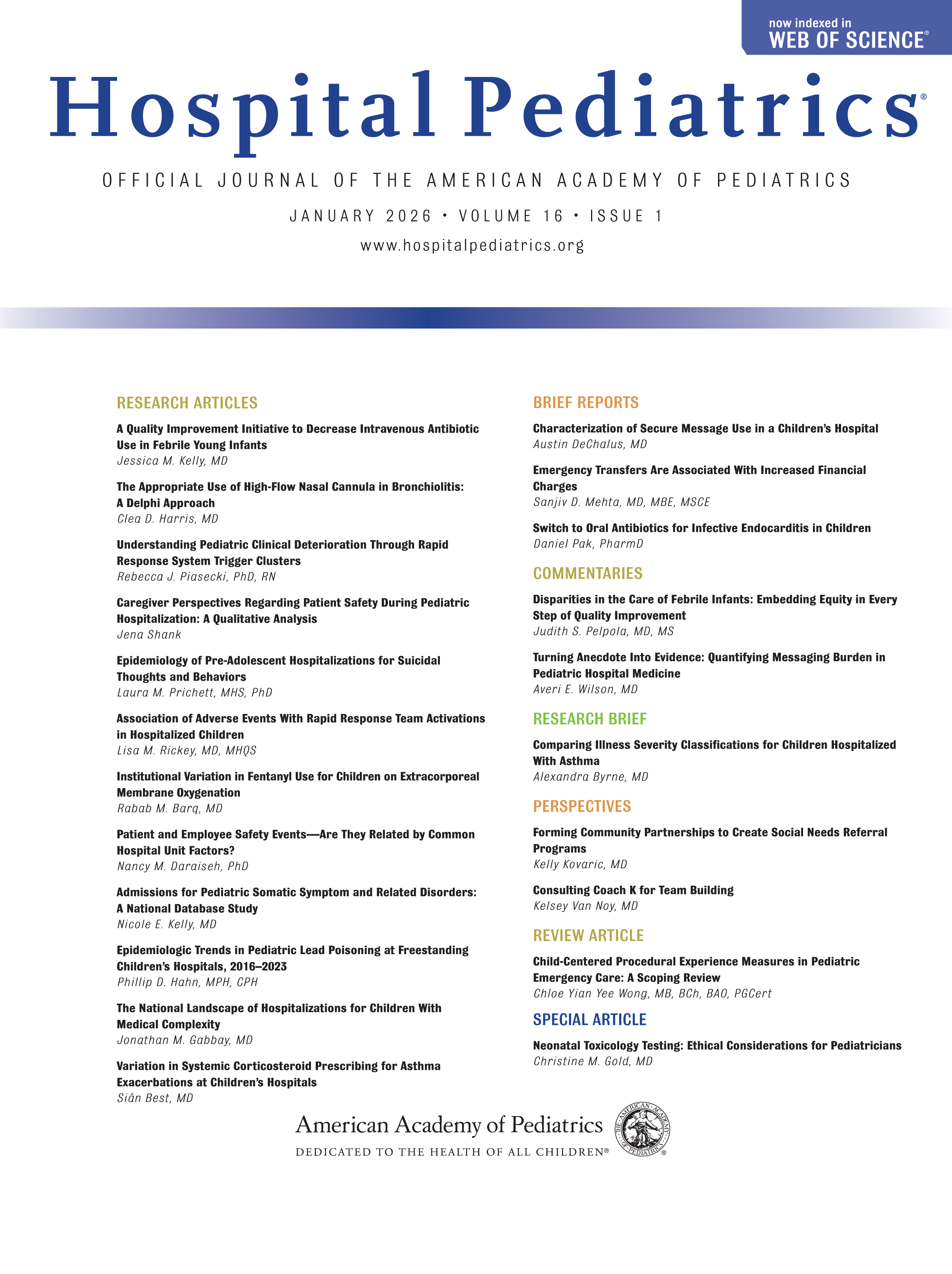 Volume 16 Issue 1 | Hospital Pediatrics | American Academy of Pediatrics