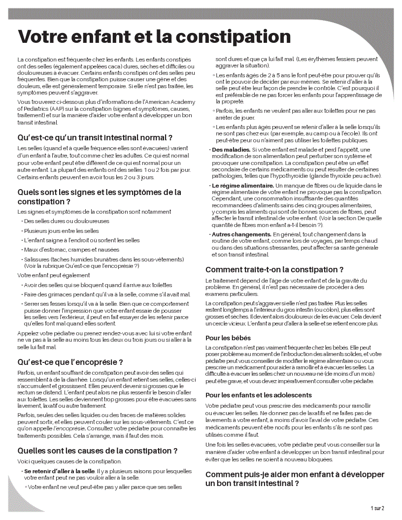 Constipation and Your Child—French | Pediatric Patient Education ...