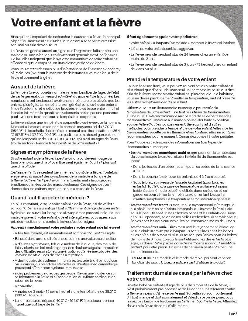 Fever and Your Child—French | Pediatric Patient Education | American ...