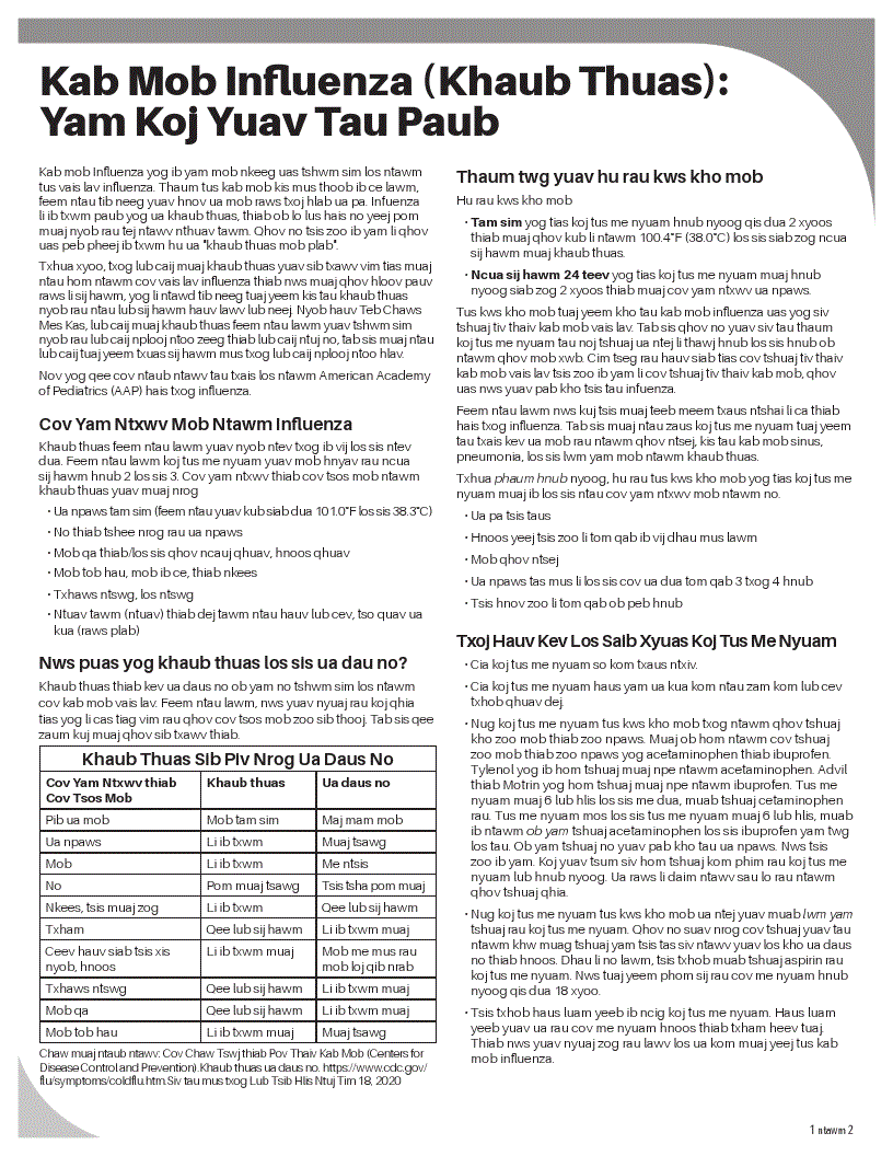 Influenza (Flu): What You Need to Know—Hmong | Pediatric Patient Education | American Academy of ...