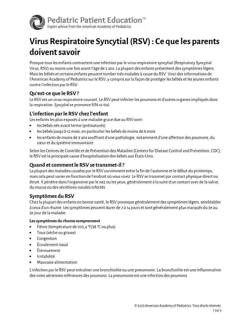 Respiratory Syncytial Virus (RSV): What Parents Need to Know—French ...