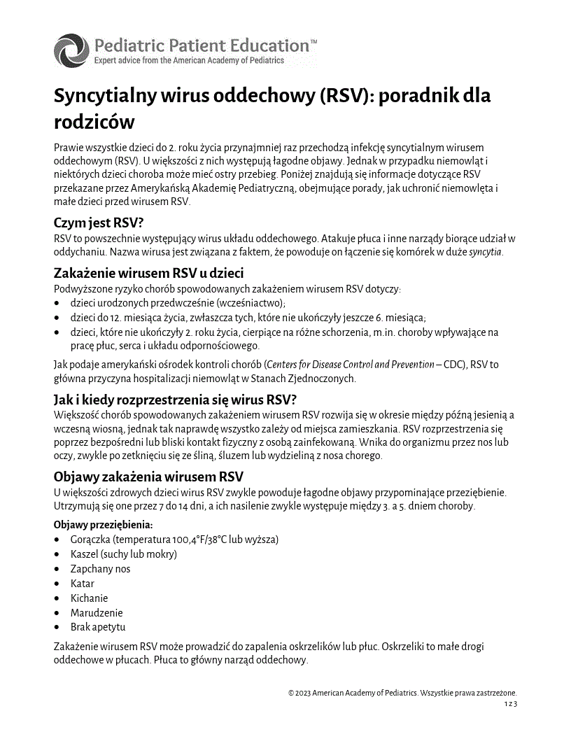 Respiratory Syncytial Virus (RSV)—Polish | Pediatric Patient Education ...