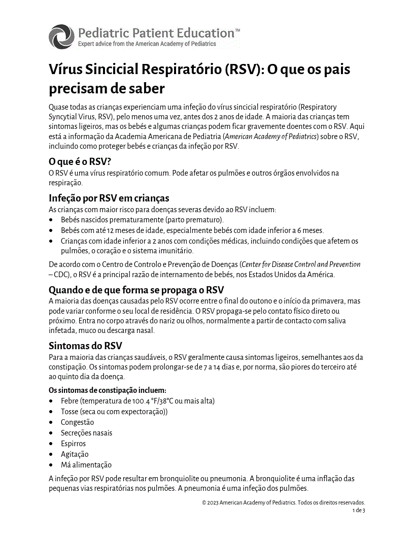 Respiratory Syncytial Virus (RSV)—Portuguese | Pediatric Patient ...