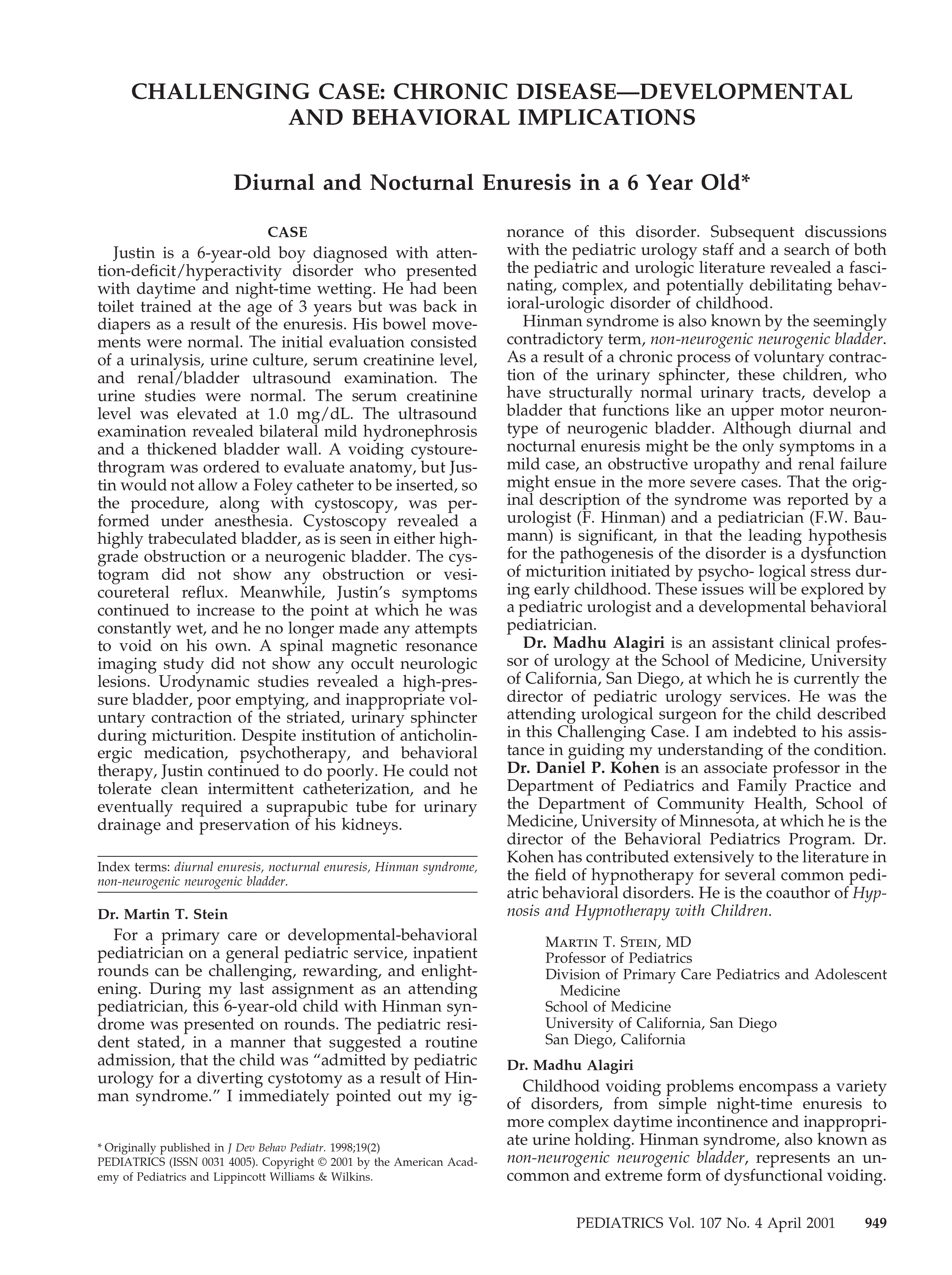 Diurnal and Nocturnal Enuresis in a 6 Year Old | Pediatrics | American ...